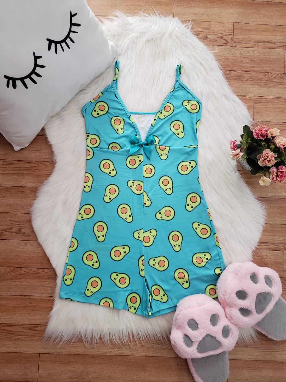 Pijama Enterizo Tiras Short Aguacate - Rosa Pastell