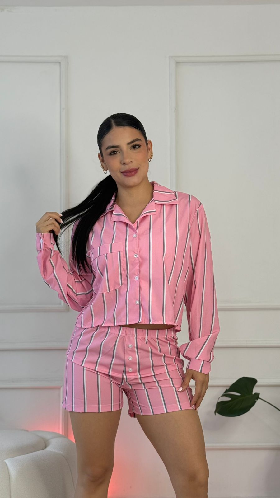 Pijama Missy Manga Larga Corta Rayas Rosadas - Rosa Pastell